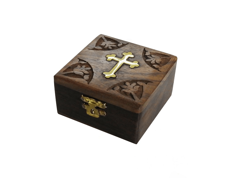 Wooden Box with Brass Cross and Engraved Decoration | Monastiriaka