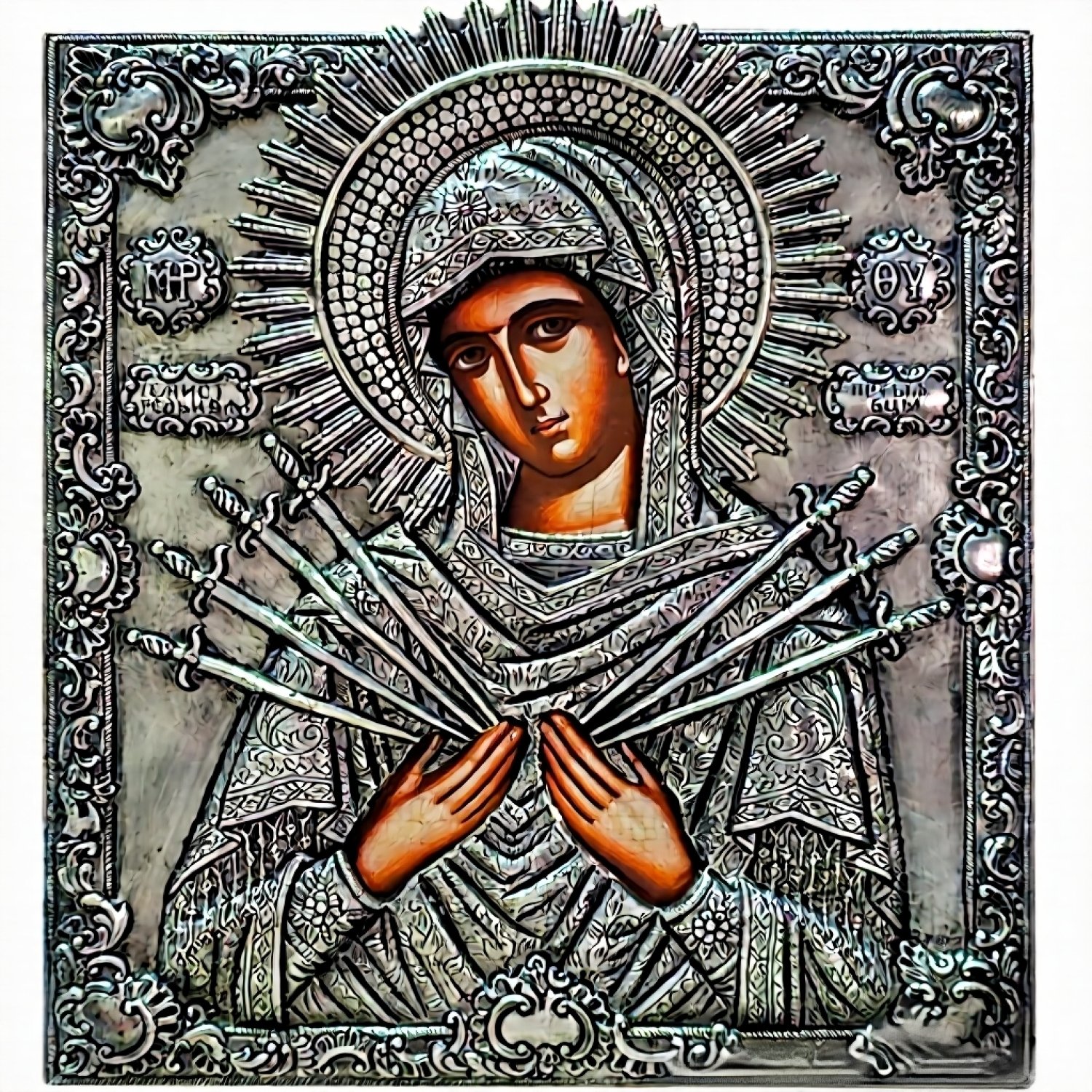 Silver Icon Virgin Mary of Sorrows with Seven Swords | Monastiriaka
